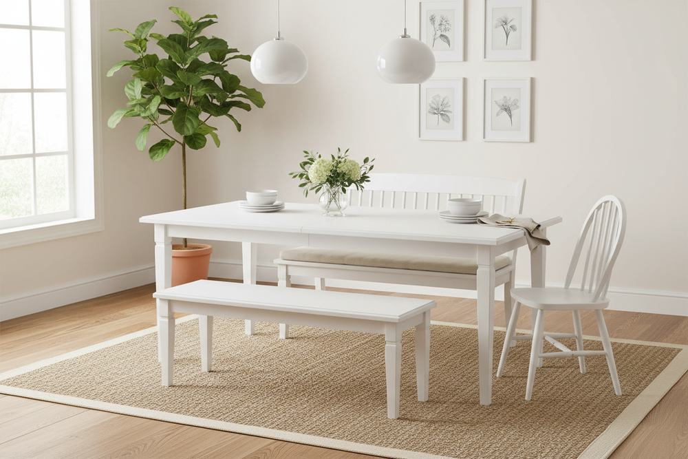 Elegant White Kitchen Table with Bench Ideas for Cozy Dining