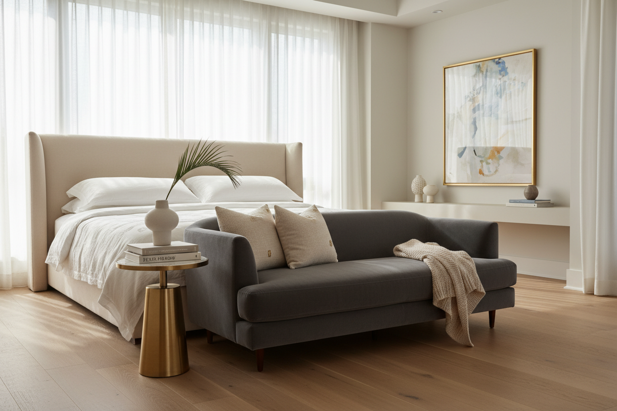 Styling a Loveseat in Bedroom for a Boutique Hotel Look