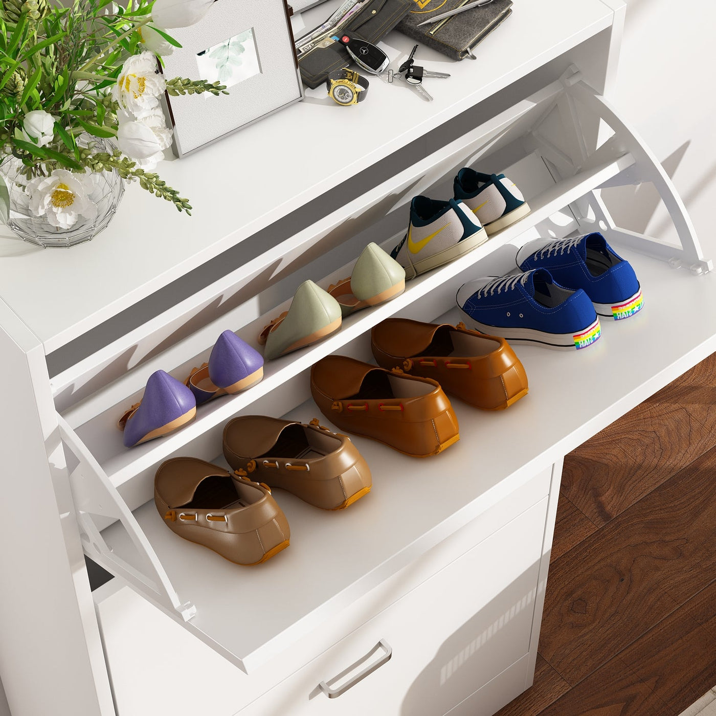 Shoe Cabinet 3-Flip Drawers